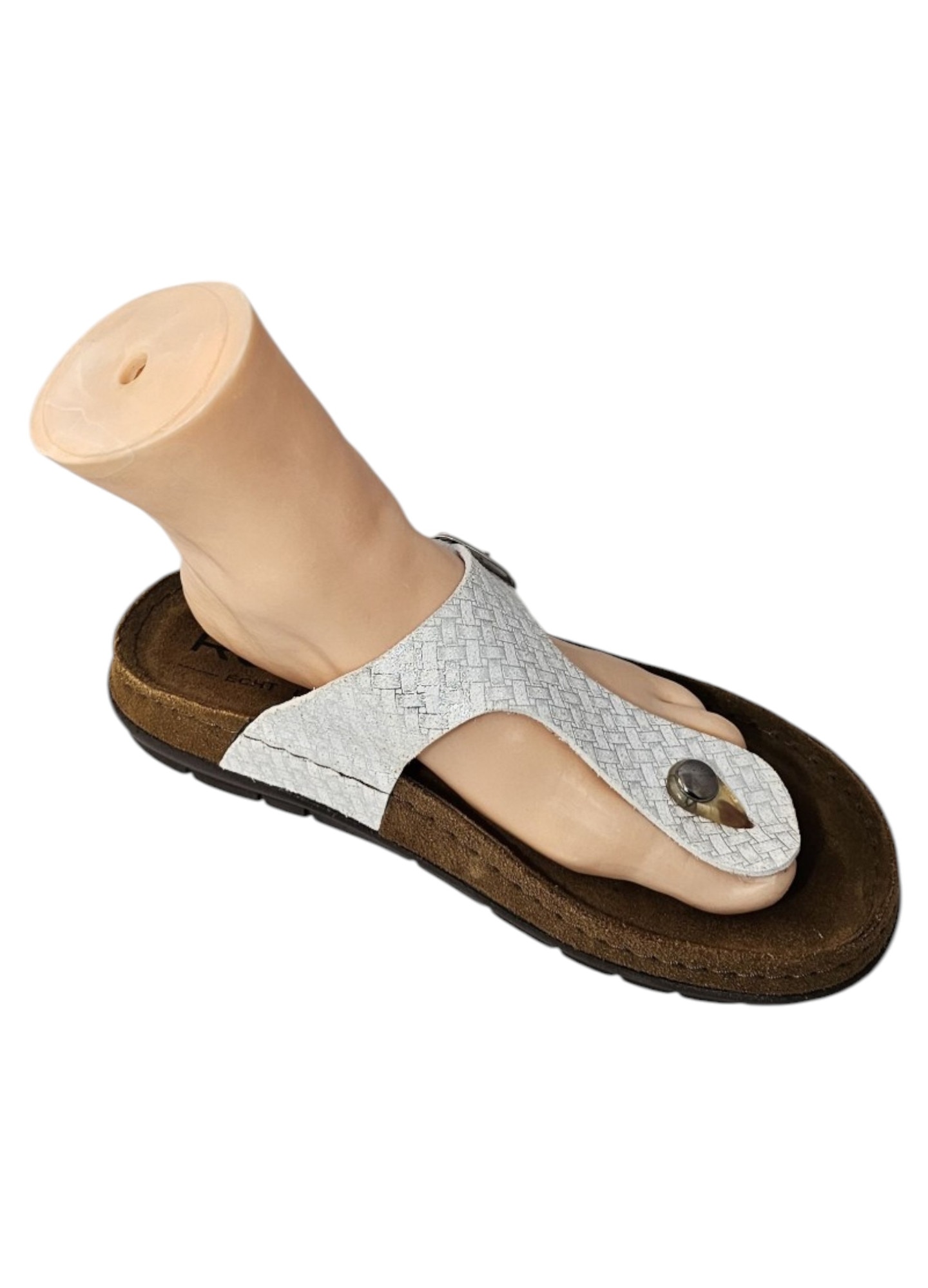 Papuci dama albi tip flip flop, piele naturala, talpa confortabila ...