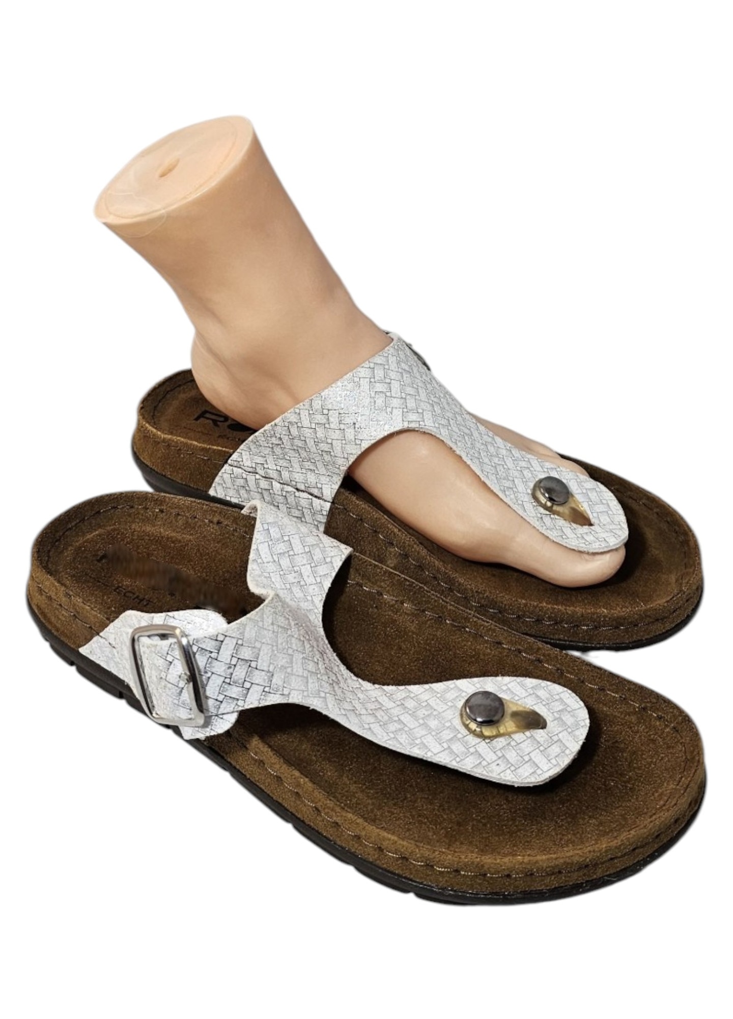Papuci dama albi tip flip flop, piele naturala, talpa confortabila ...