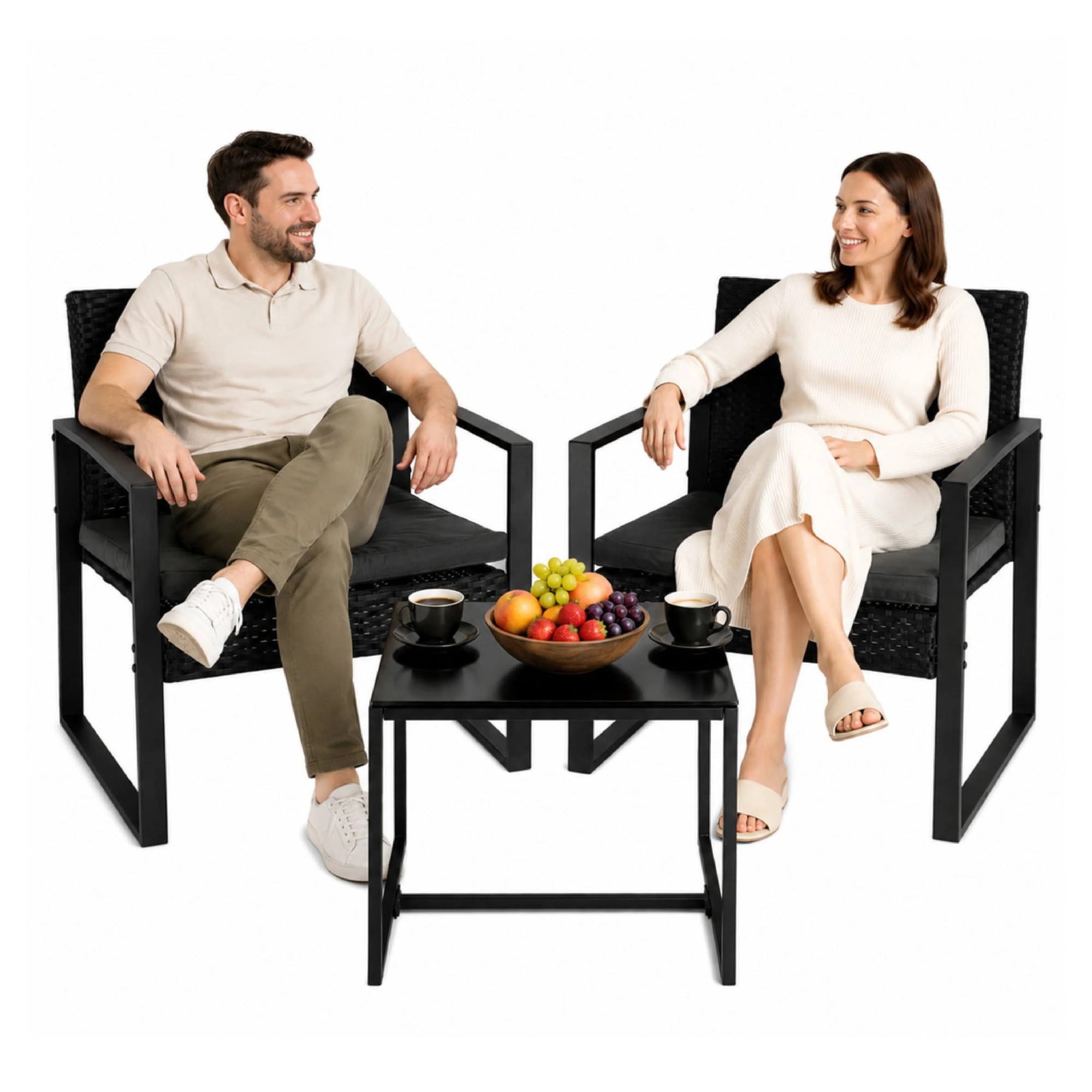 Set mobilier de gradina din ratan cu masuta de cafea, 2 scaune, negru ...