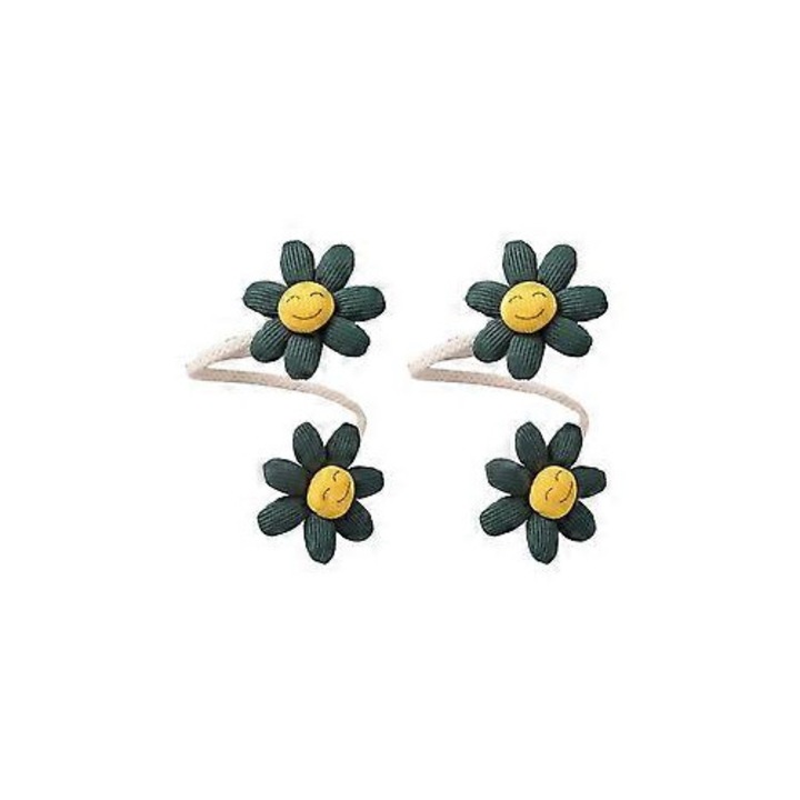 Set 2 cleme pentru perdele, floare, verde inchis - eMAG.ro