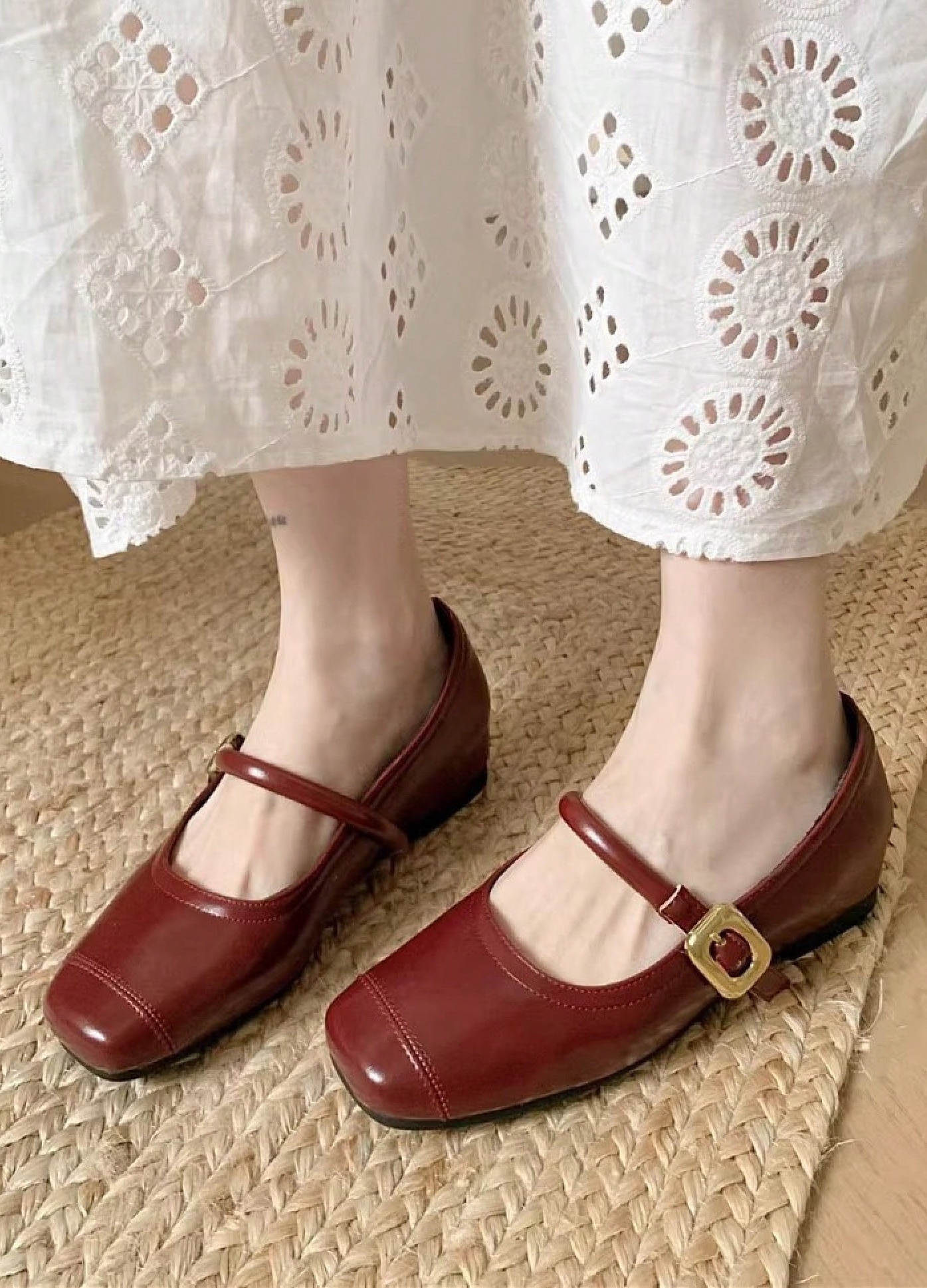 Pantofi dama, casual, cu varf patrat, rosu, piele naturala, 38 EU - eMAG.ro