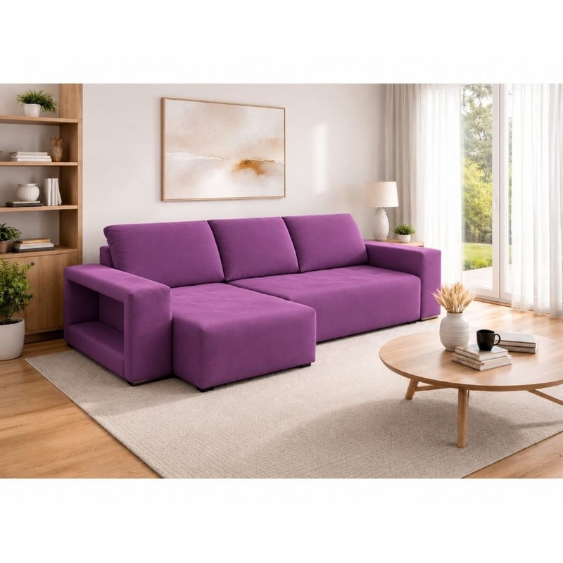 Coltar tapitat extensibil dreapta 130x280, culoare Mov inchis - eMAG.ro