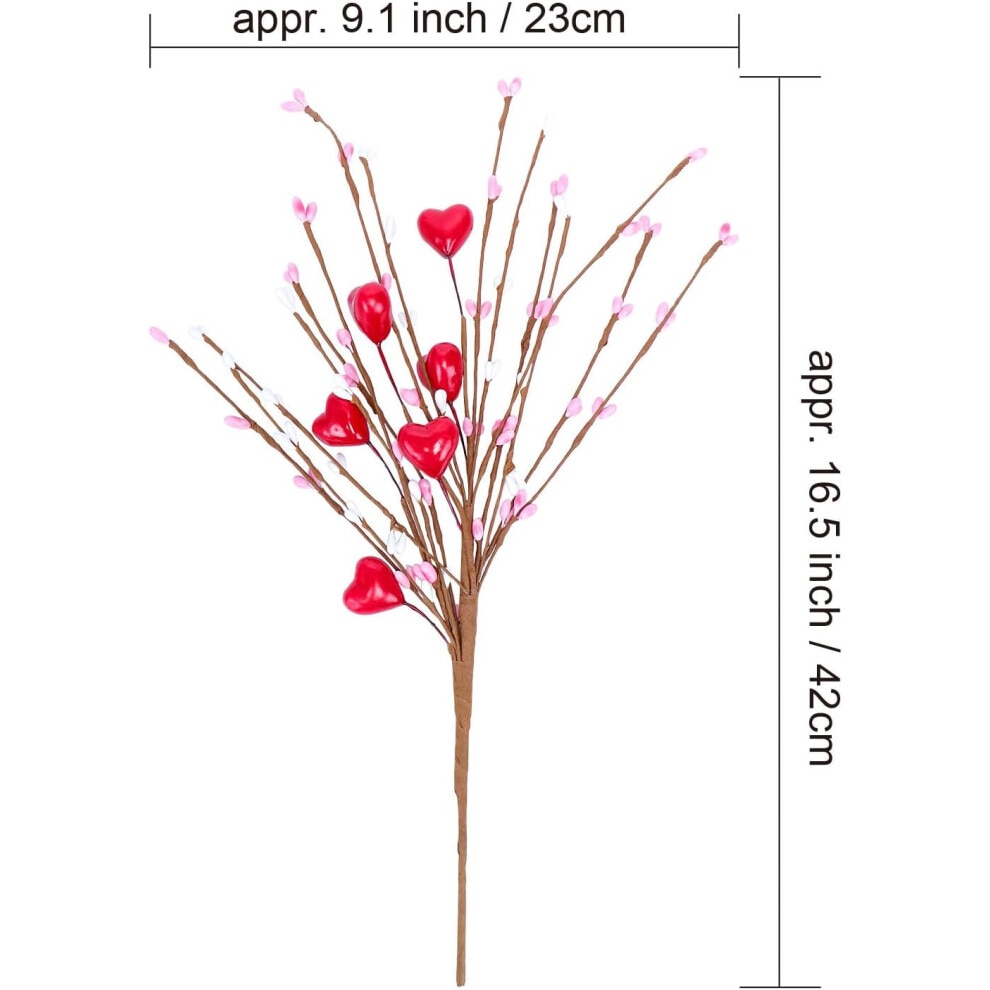 Set 6 tije artificiale cu fructe in forma de inima, decor floral, rosu ...