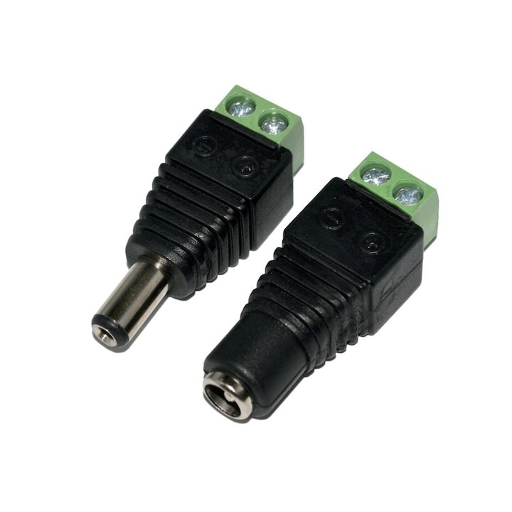 2 db CCTV tápcsatlakozó készlet 2.1/5.5 mm csavaros rögzítéssel, 1 anya ...