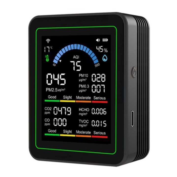 Monitor calitate aer 10 in 1, WiFi, negru, 2.8 inch, Tuya - eMAG.ro