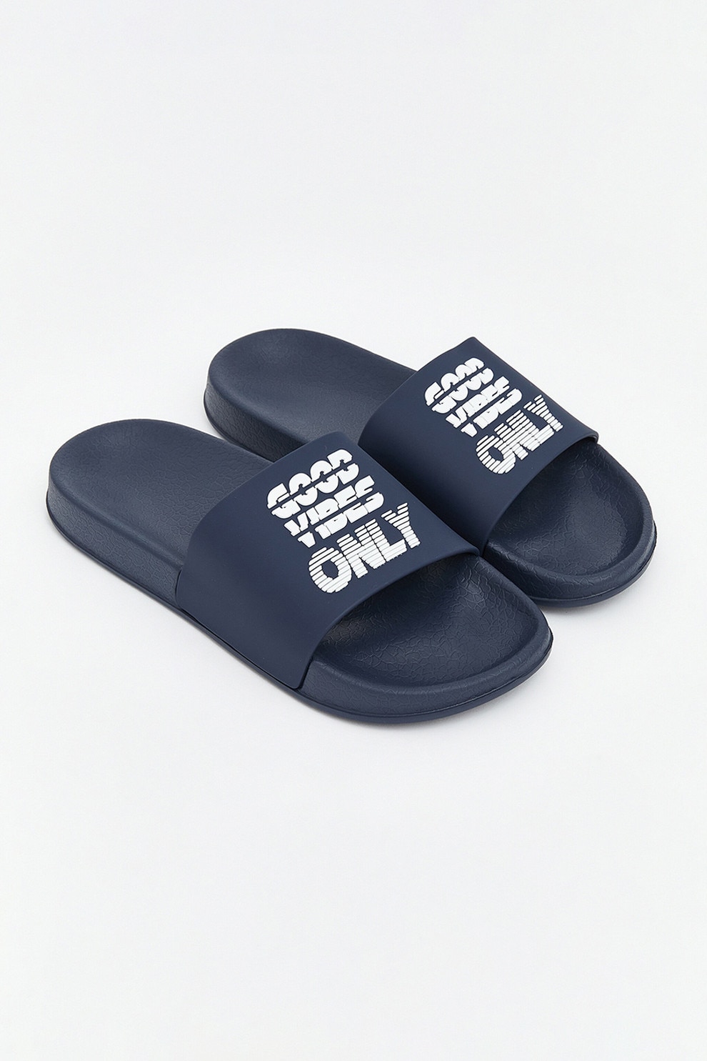 LC WAIKIKI, Papuci cu imprimeu text, Alb optic, Bleumarin, 40 - eMAG.ro