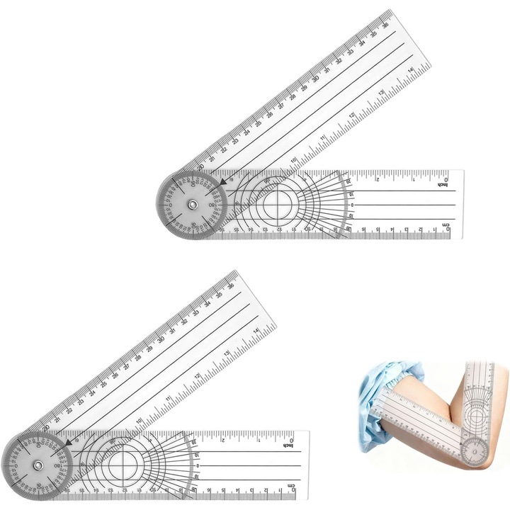 Set goniometru 2 piese, raportor medical din PVC transparent, rigla ...