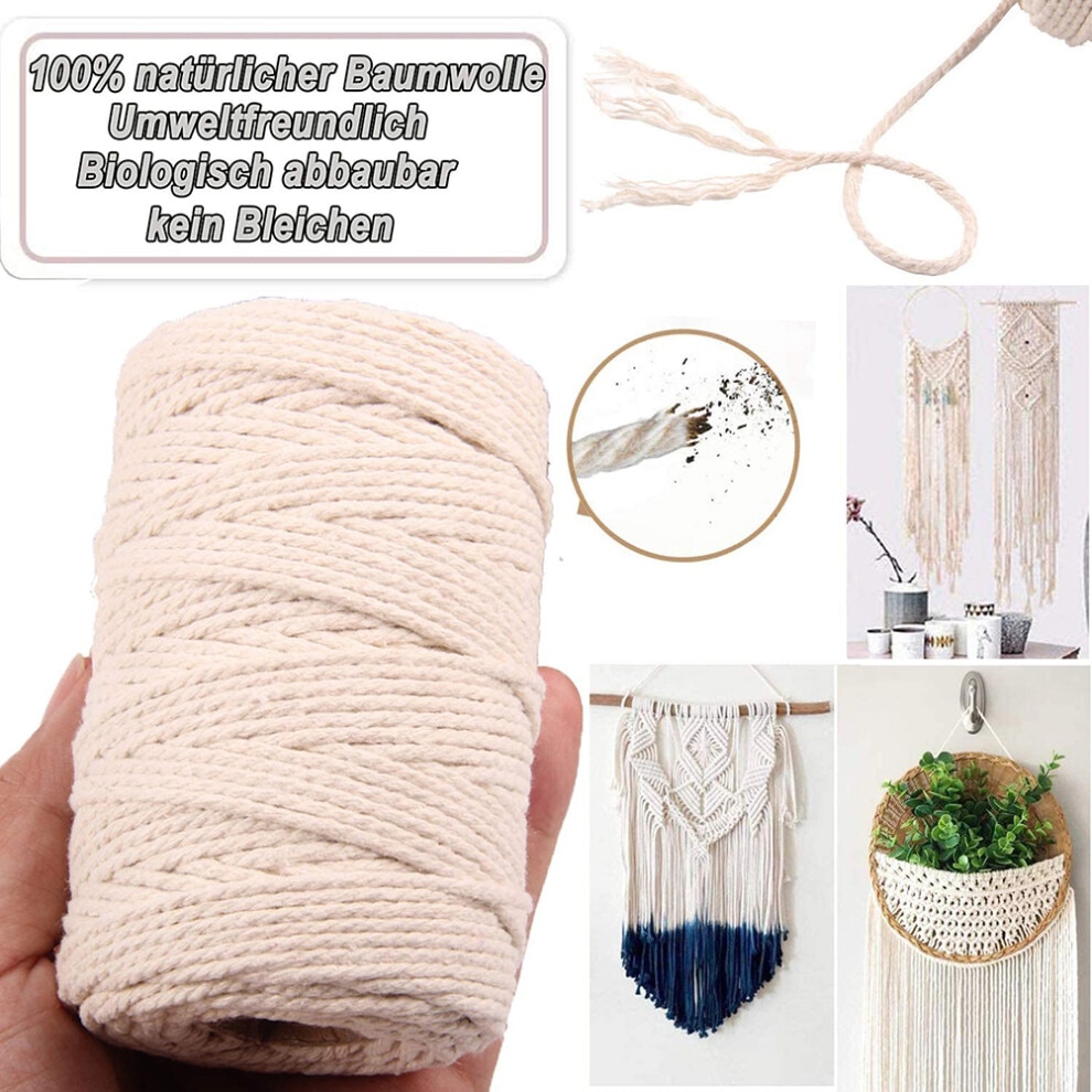 Sfoara macrame torsadata 4 fire bumbac natural 3mm pentru decoratiuni ...