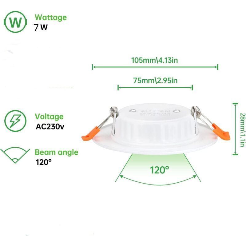 Set 6 spoturi LED incastrabile, rotunde, 7W, alb cald, 10.5x10.5x2.8cm ...