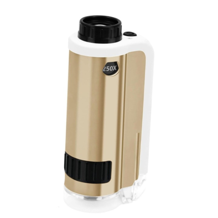 Microscop Mini pentru Copii, Zoom 100x-250x, Portabil, STEM, Alb/Auriu ...