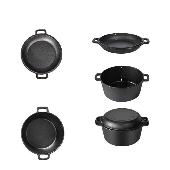 Oala fonta, capacitate mare, versatila, neagra, set 1 buc - eMAG.ro