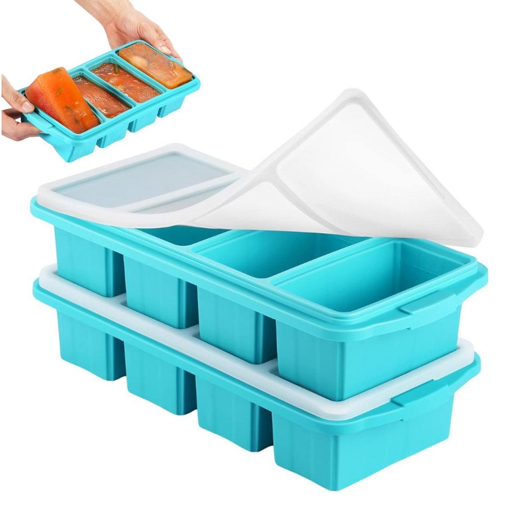 Set 2 tavi congelator silicon cu capac, 29.5x10.5x6 cm, transparent ...