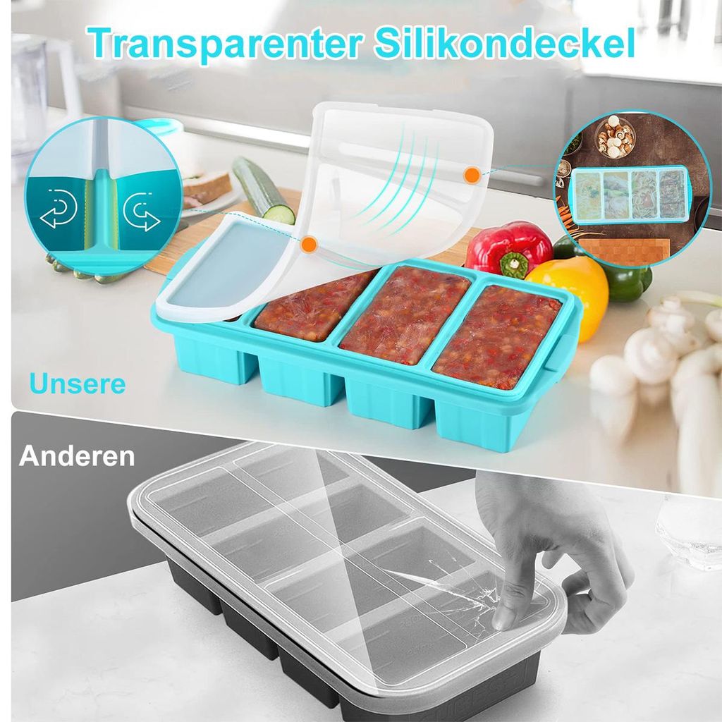 Set 2 tavi congelator silicon cu capac, 29.5x10.5x6 cm, transparent ...