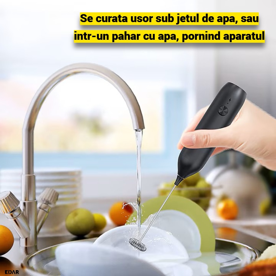 Spumator Lapte Electric EDAR, Mixer Manual Reincarcabil USB, Bagheta ...