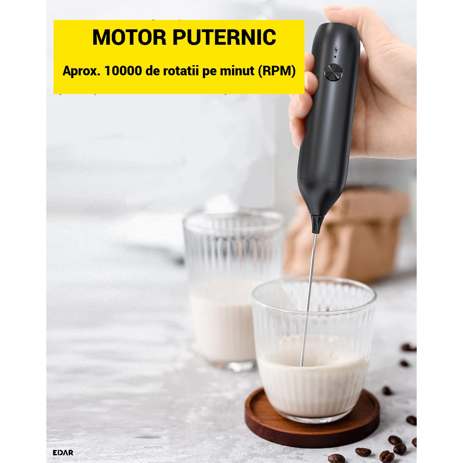 Spumator Lapte Electric EDAR, Mixer Manual Reincarcabil USB, Bagheta ...