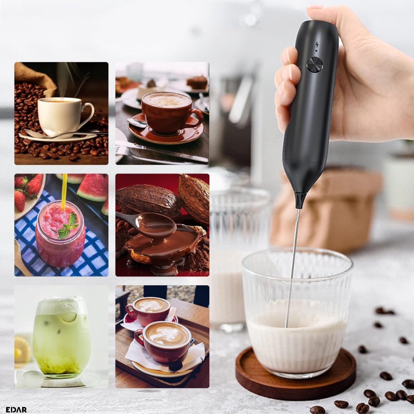 Spumator Lapte Electric EDAR, Mixer Manual Reincarcabil USB, Bagheta ...