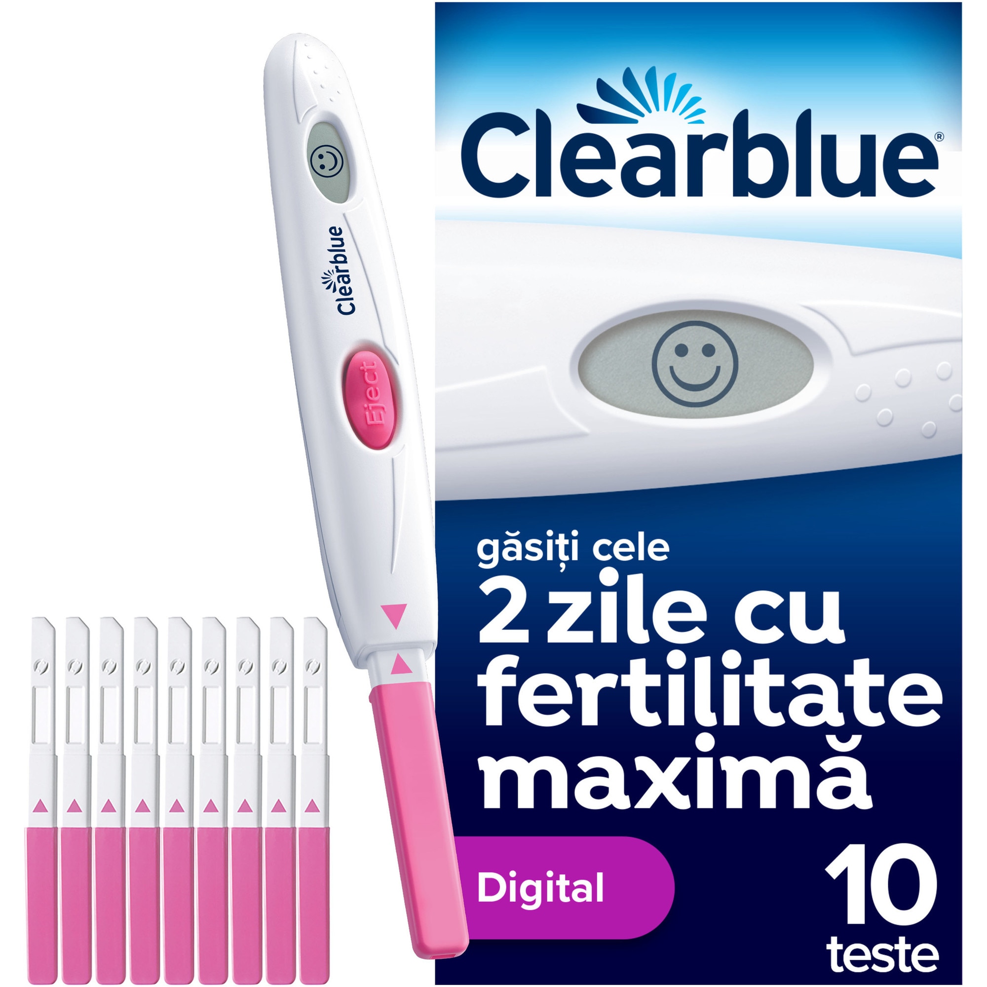 Test de ovulatie digital Clearblue, 1 dispozitiv si 10 benzi de testare ...