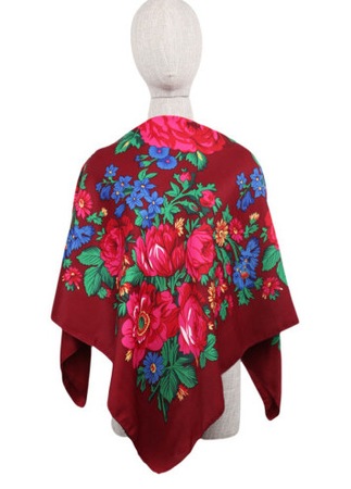 Esarfa patrata, model floral, ciucuri, rosu inchis, 90x90cm - eMAG.ro