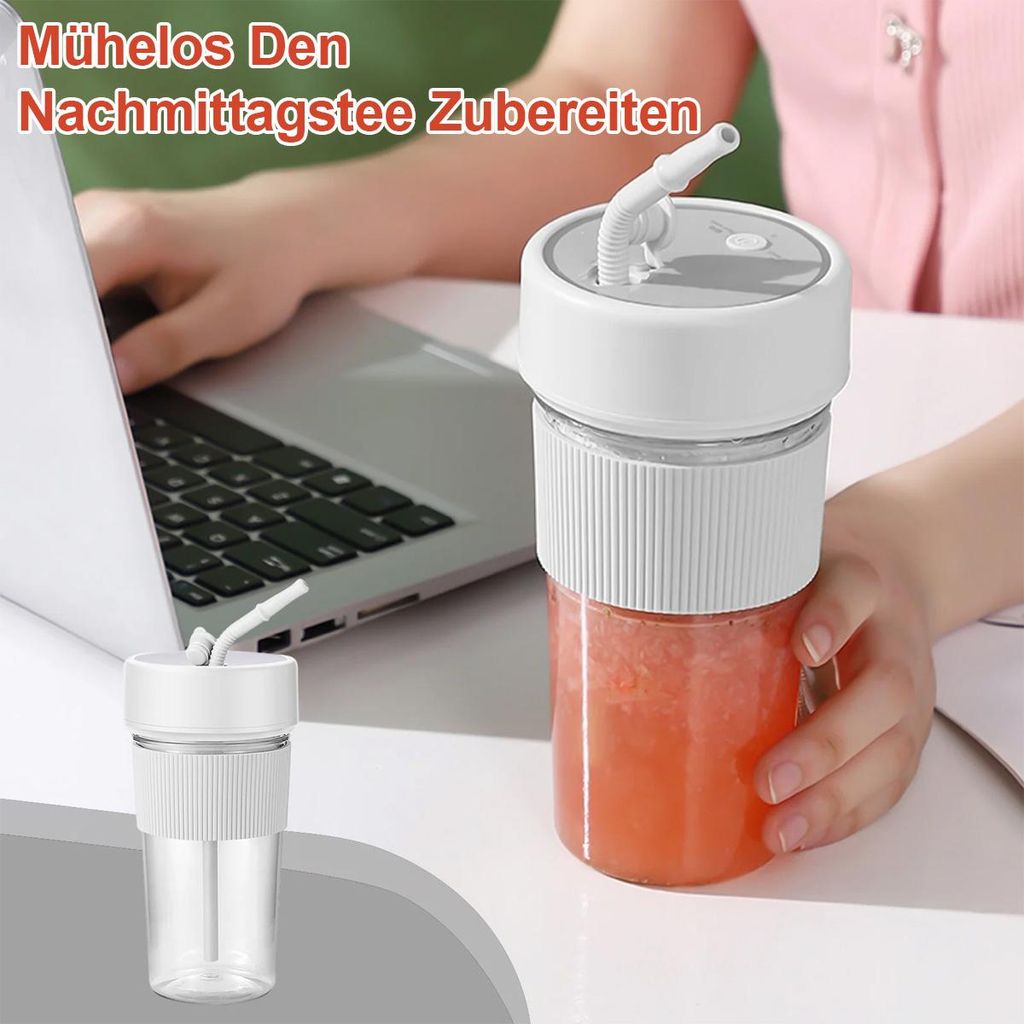 Blender portabil 350ml, 6 lame inox, alb, 1200mAh, USB-C - eMAG.ro