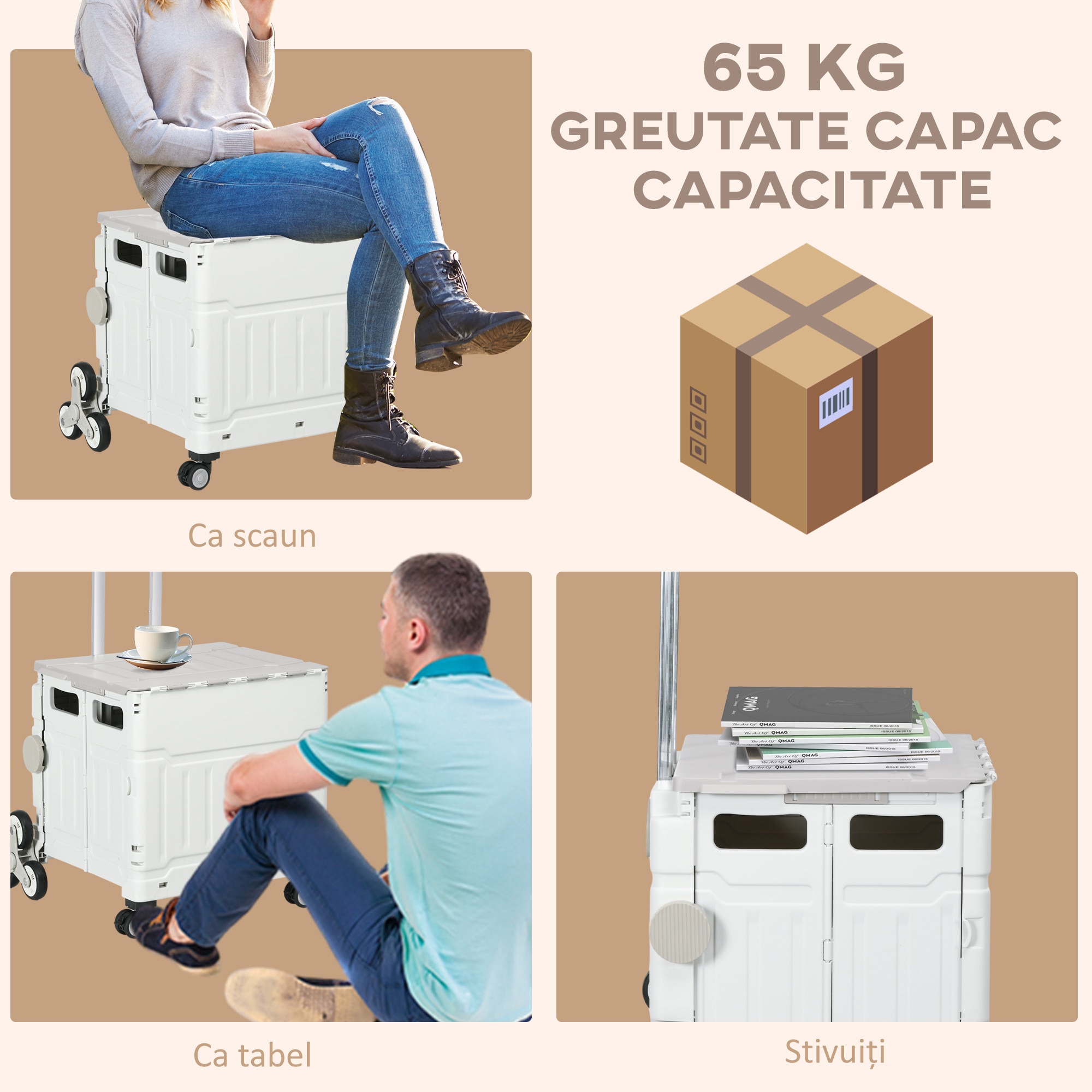 Carucior pentru Cumparaturi, HOMCOM, Plastic, aliaj de aluminiu, 52 x ...