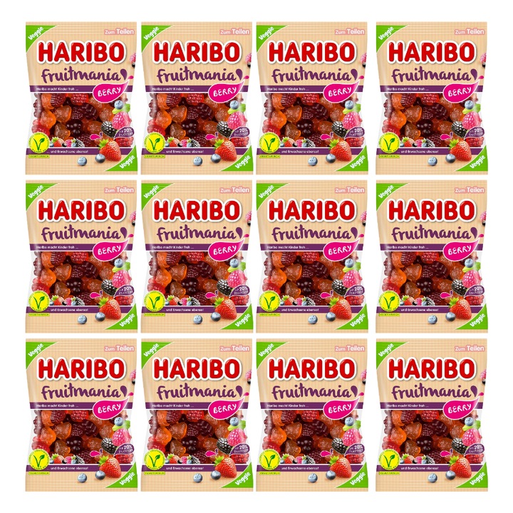 Bomboane jeleu, Haribo, Fruitmania Berry, set 12 bucati, 175 g, arome ...