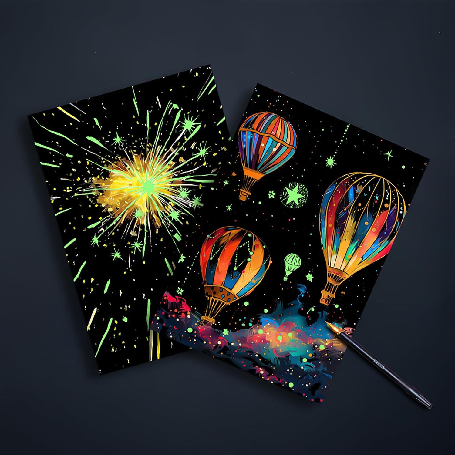 Set pictura zgariat OEM curcubeu lumina in intuneric 30x20cm 4 coli cu ...