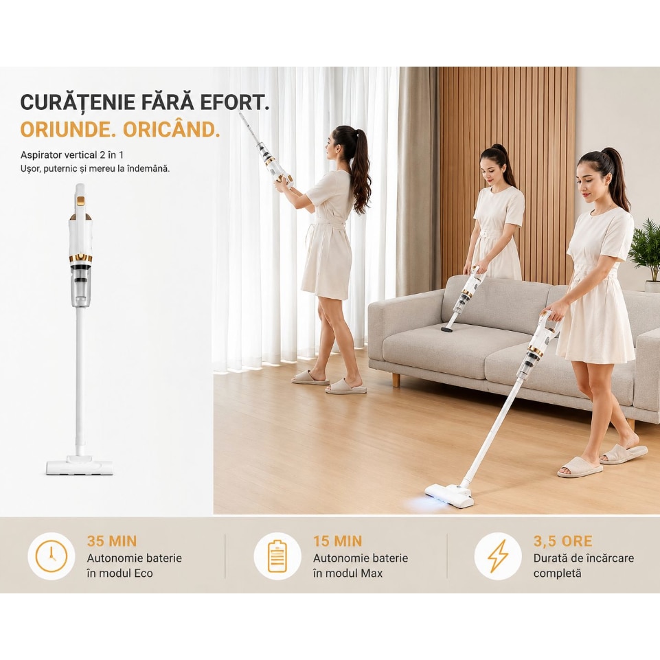 Aspirator Vertical 2 in 1 fara Fir, Portabil, Putere Mare de Aspirare ...