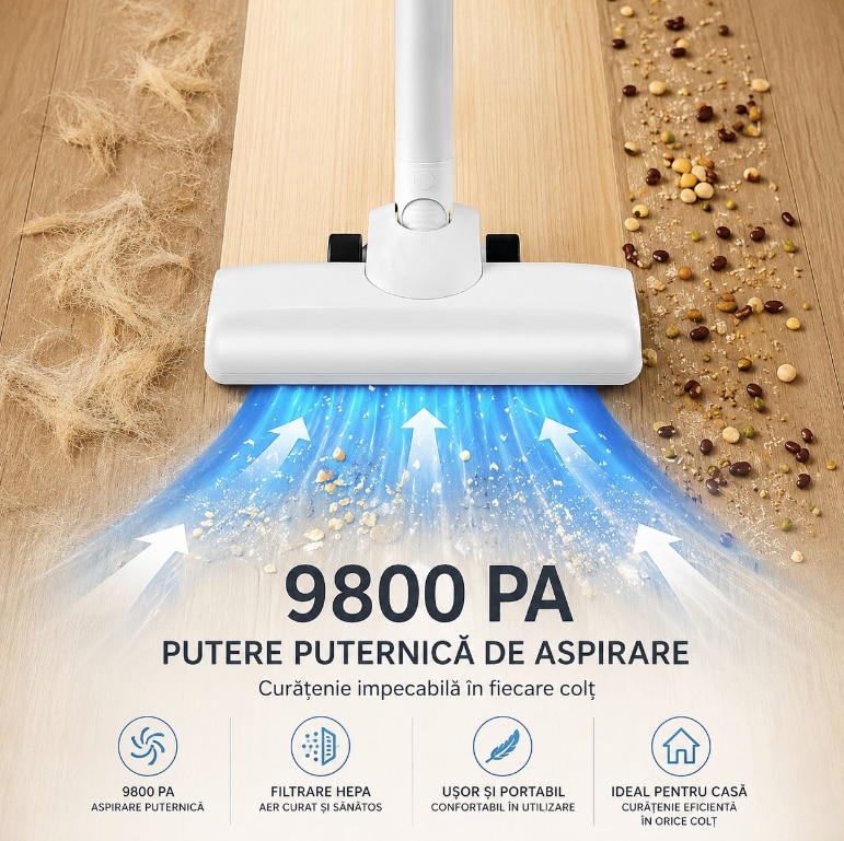 Aspirator Vertical 2 in 1 fara Fir, Portabil, Putere Mare de Aspirare ...