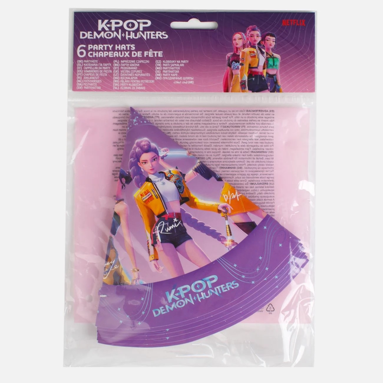 Palarii Party din Hartie Lila cu Model K-POP Demon Hunters 16cm - 6buc ...
