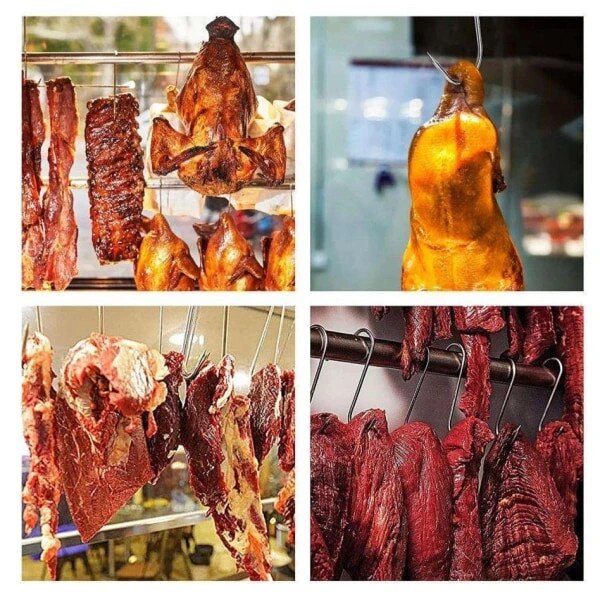 Set 15 carlige pentru afumat carne si peste, otel inoxidabil, 4.5x15cm ...