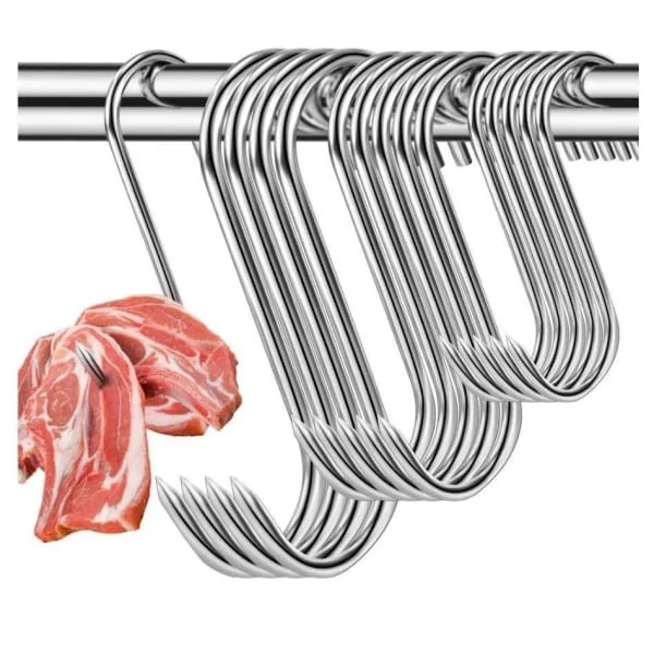 Set 15 carlige pentru afumat carne si peste, otel inoxidabil, 4.5x15cm ...