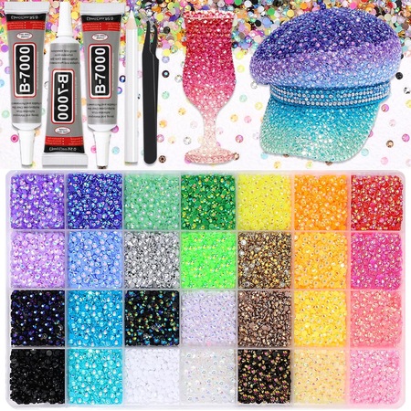 Set strasuri pentru unghii, Swejah, 30000 bucati, 28 culori, 3mm ...