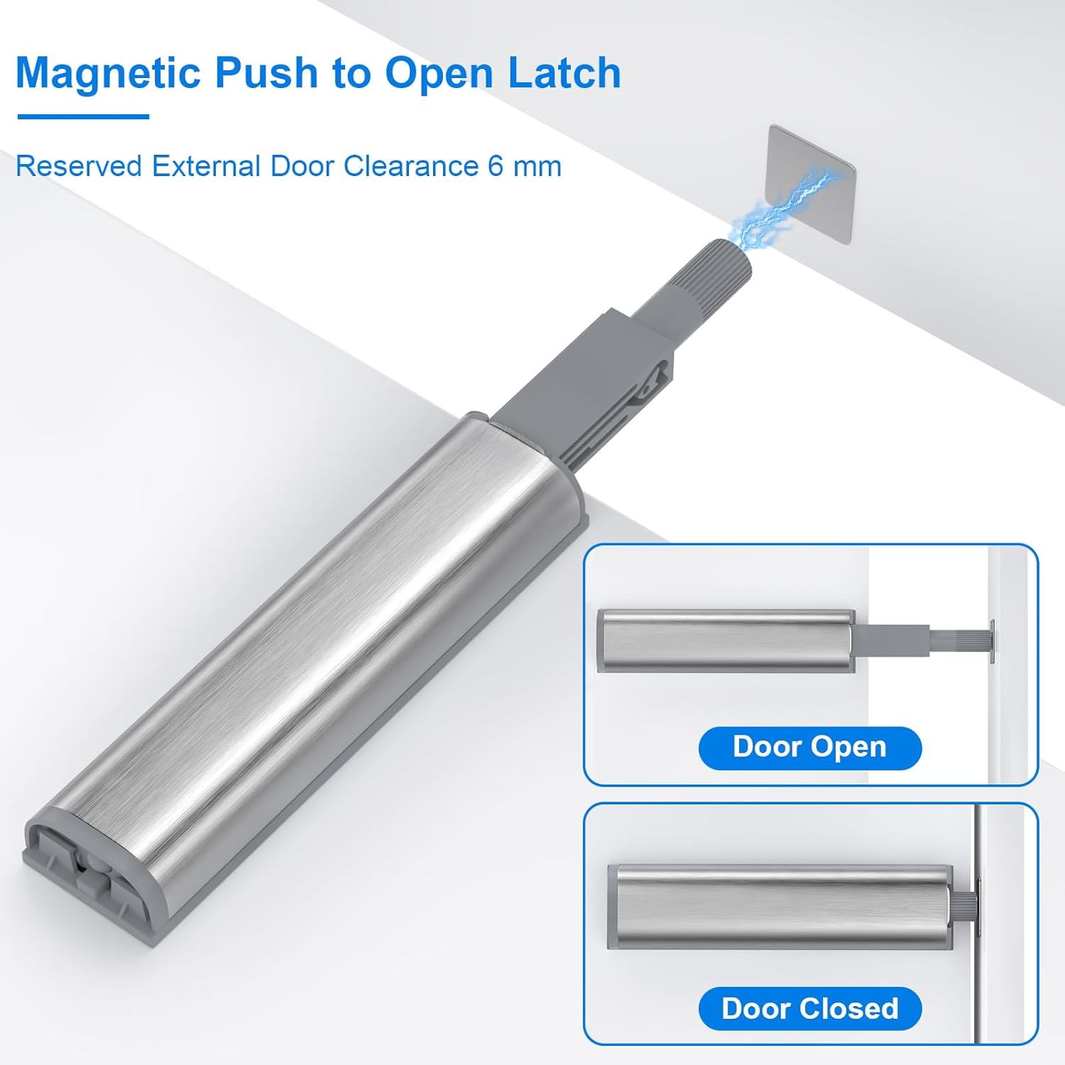 Set 6 incuietori magnetice push-to-open pentru usi dulap, metal, 3mm ...