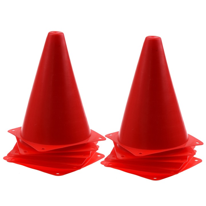 Set 12 conuri antrenament, rosu, PVC, 17cm, plat - eMAG.ro