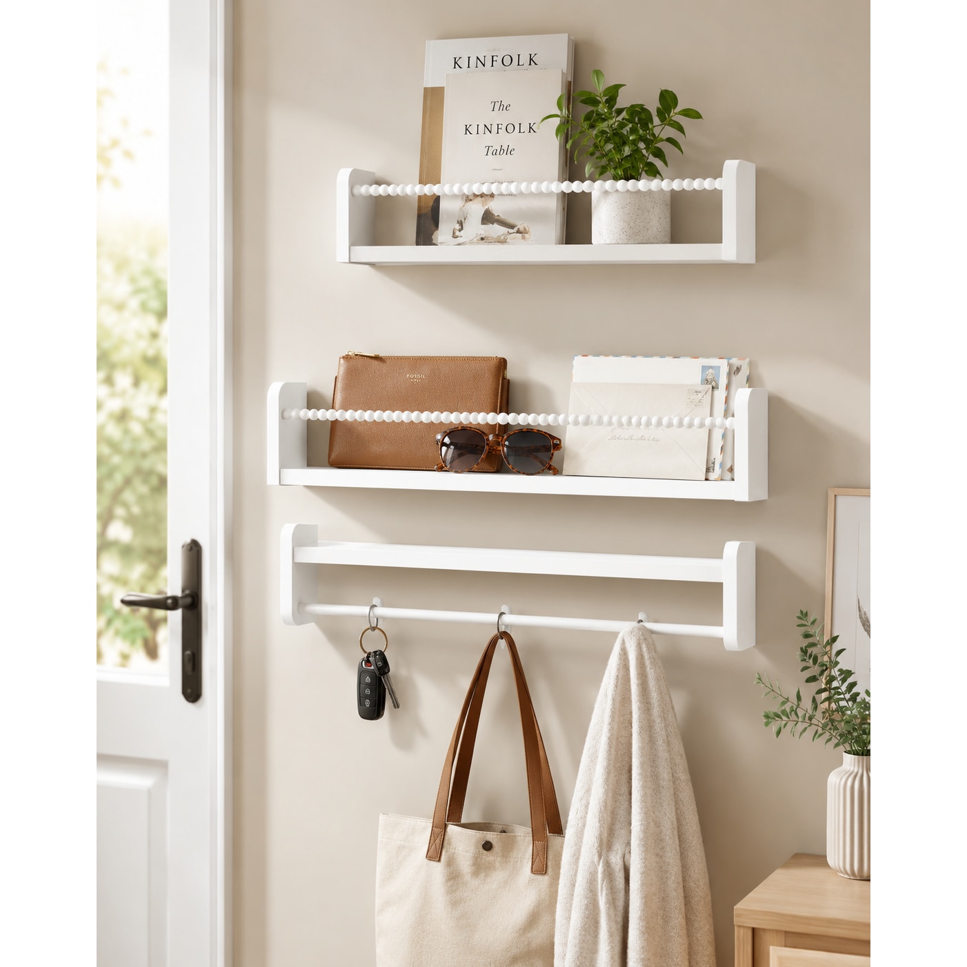 Set 3 rafturi suspendate Mazjoaru multifunctionale alb 40x10x15cm lemn ...
