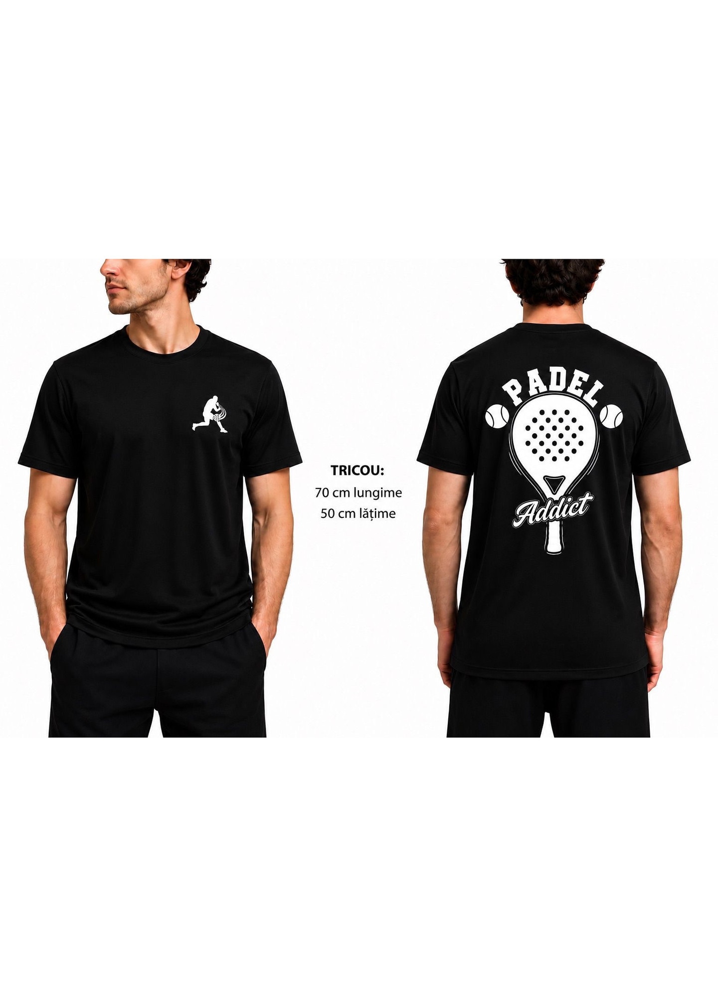 Tricou Sport "Padel Addict", negru, 100% Poliester Reciclat, marimea M ...