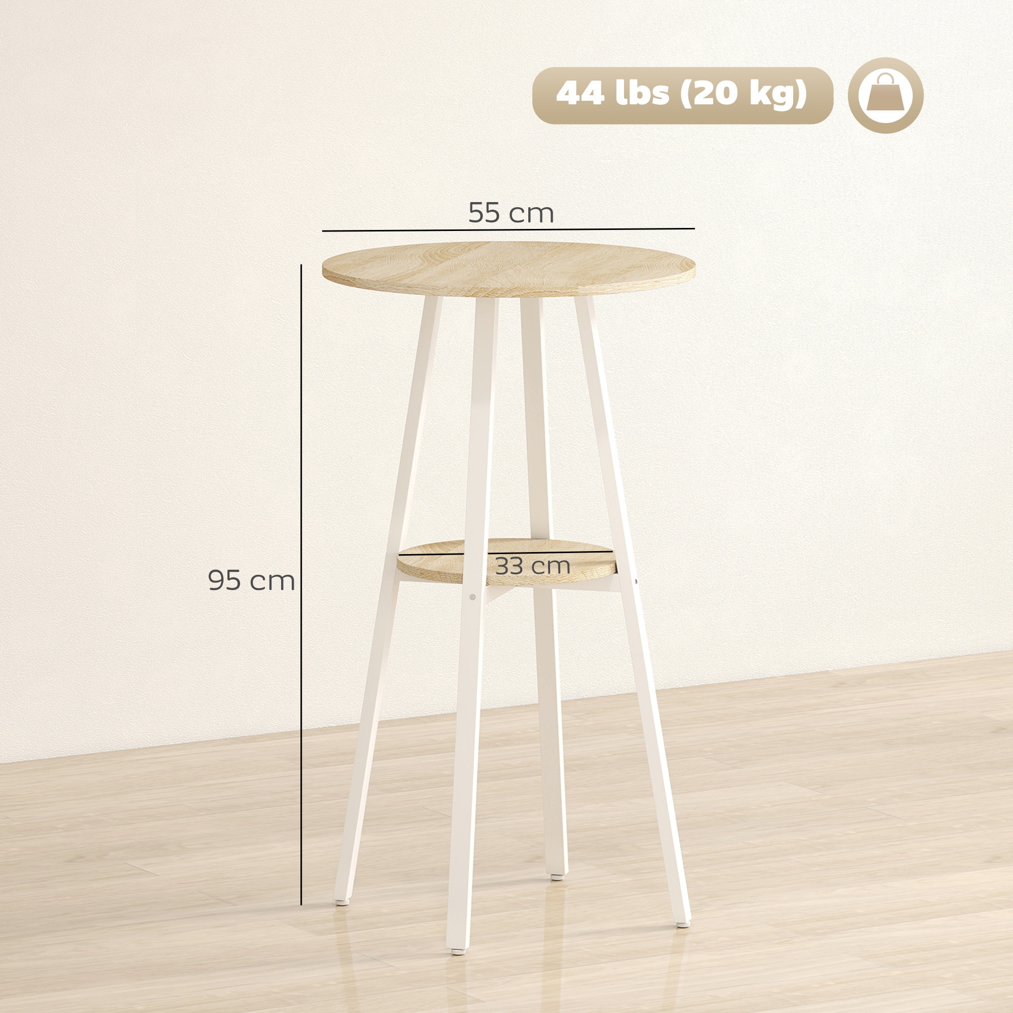 Masa Inalta Rotunda cu Raft pentru 2 Persoane, HOMCOM, PAL, Metal, 55 x ...