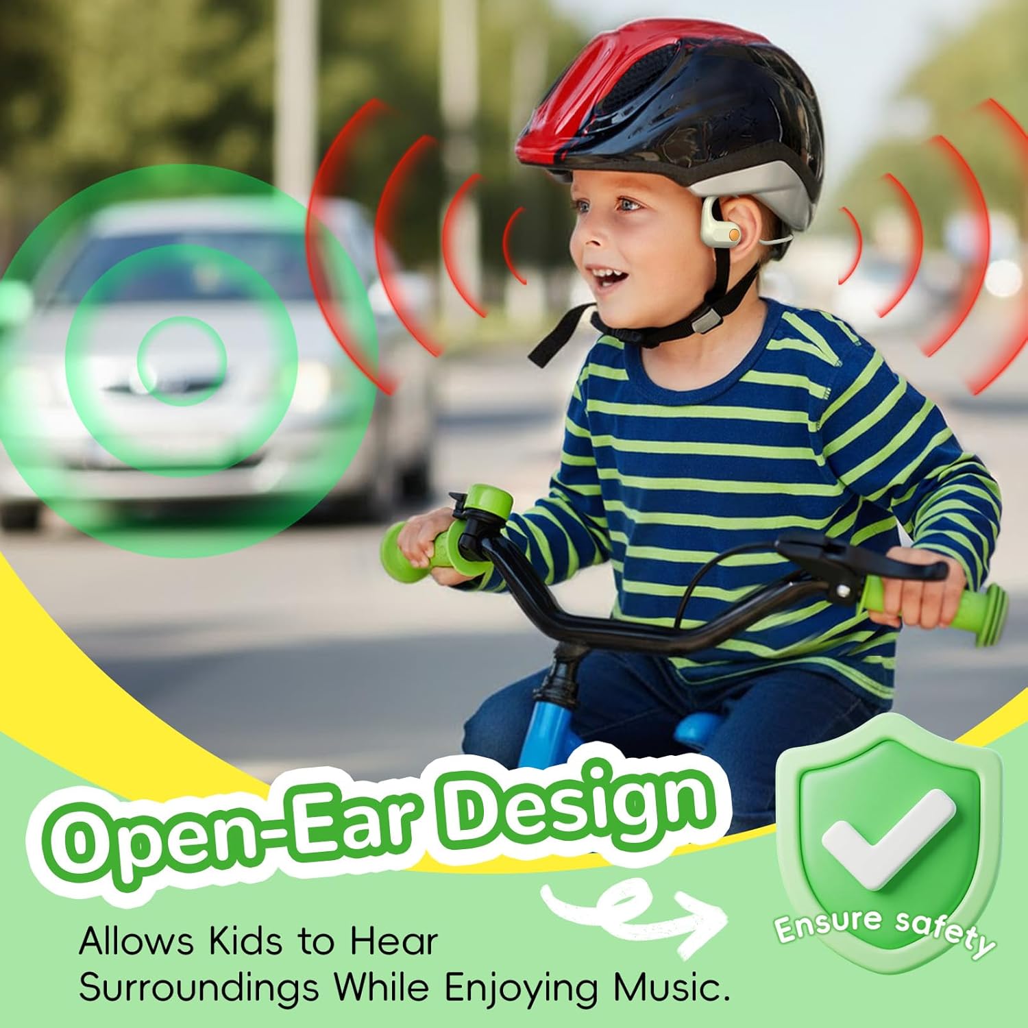 Casti Bluetooth open ear ANCwear pentru copii, design cu ureche libera ...