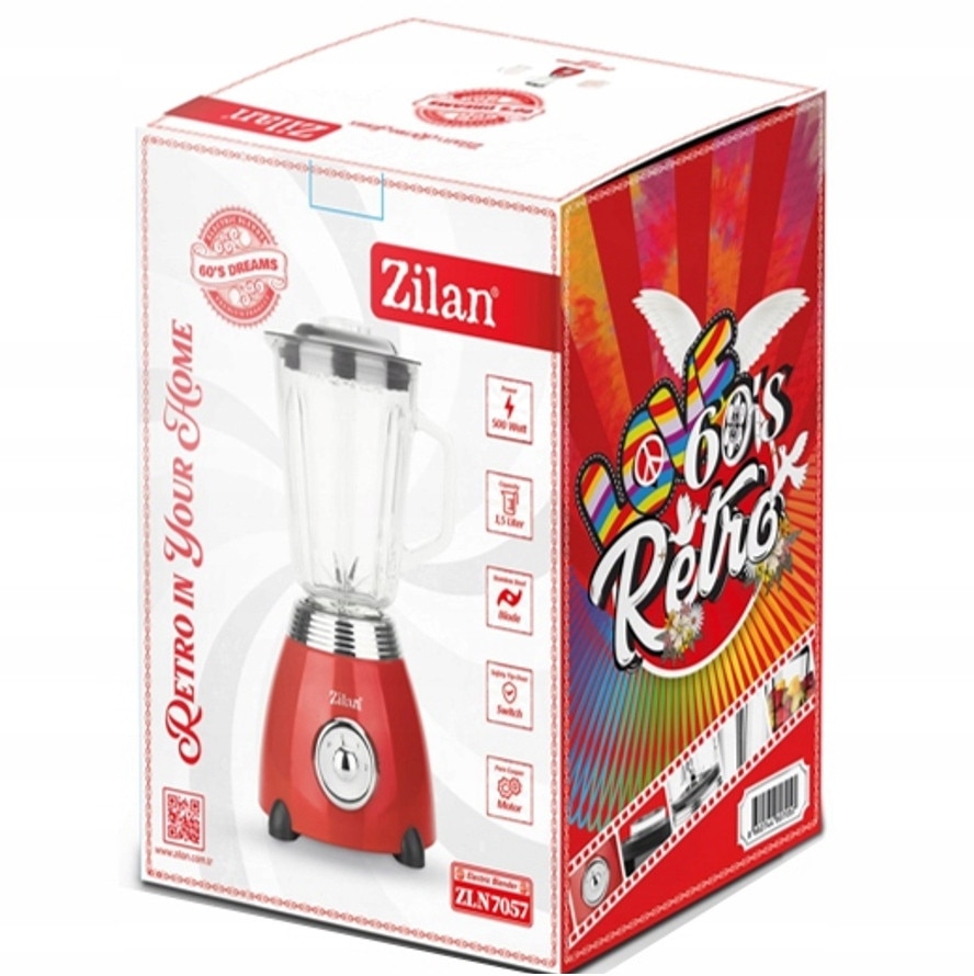 Blender Zilan Retro, vas din sticla 1,5 L, 500W, 2 trepte cu functie ...