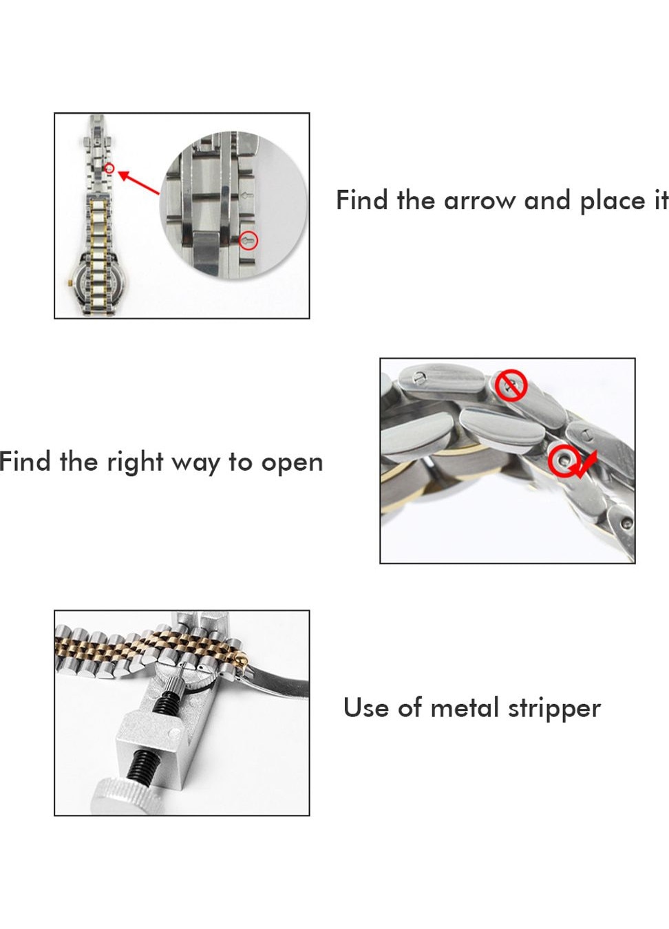 Instrument pentru eliminat zale de la curea ceas, metal, cu 3 pini de ...