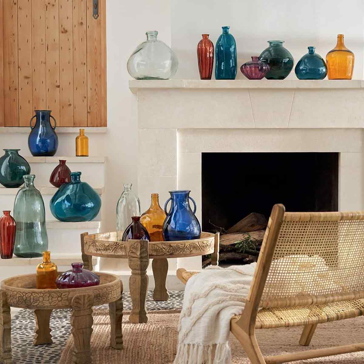 Vaza rotunda, vas decorativ din sticla 100% reciclata, baza grea ...