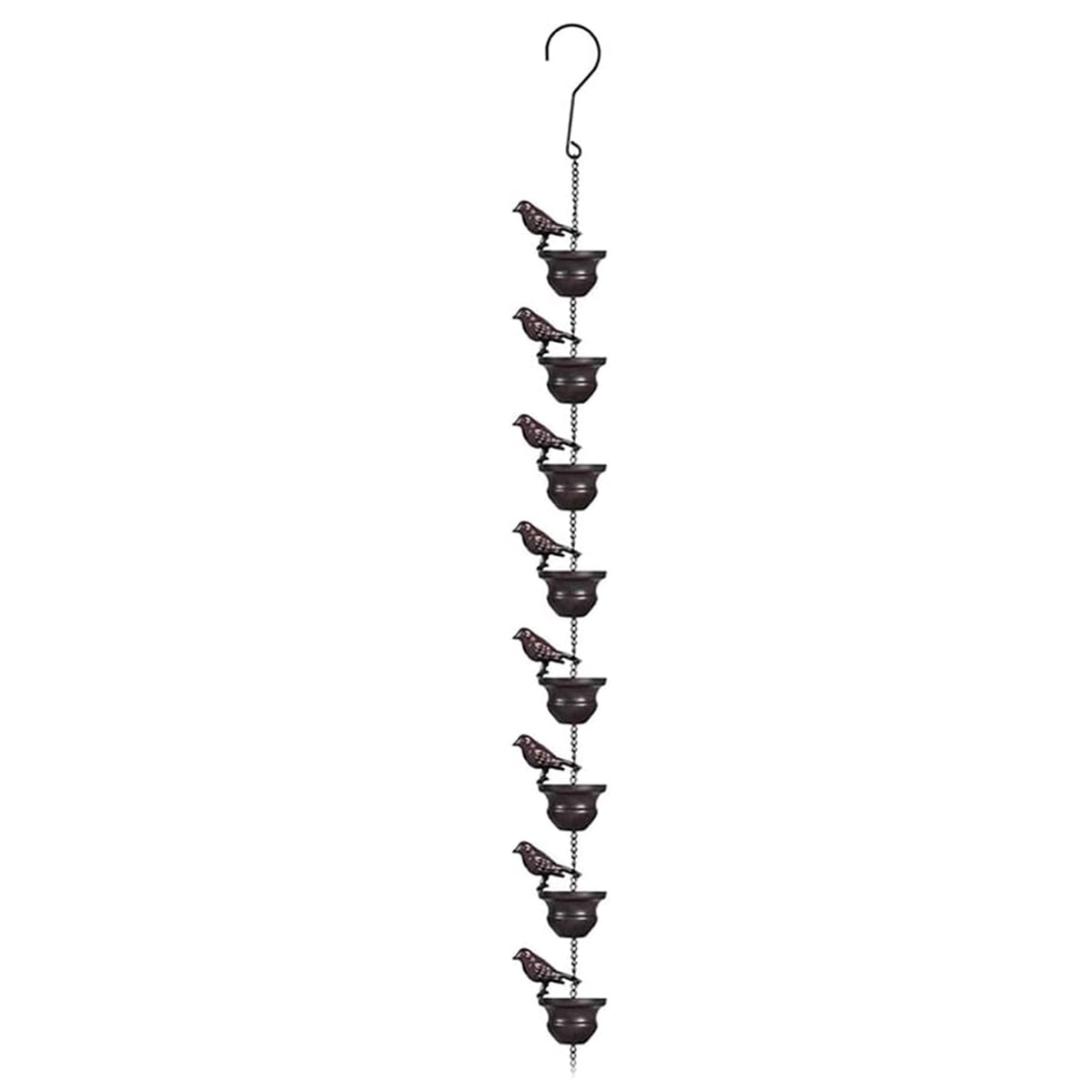 Lant de ploaie 2.4M cu pasari bronz inchis, clopotei si bazin 30.5x9cm ...