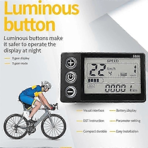 Display LCD pentru bicicleta electrica S866, rezistent la apa, 6 pini ...