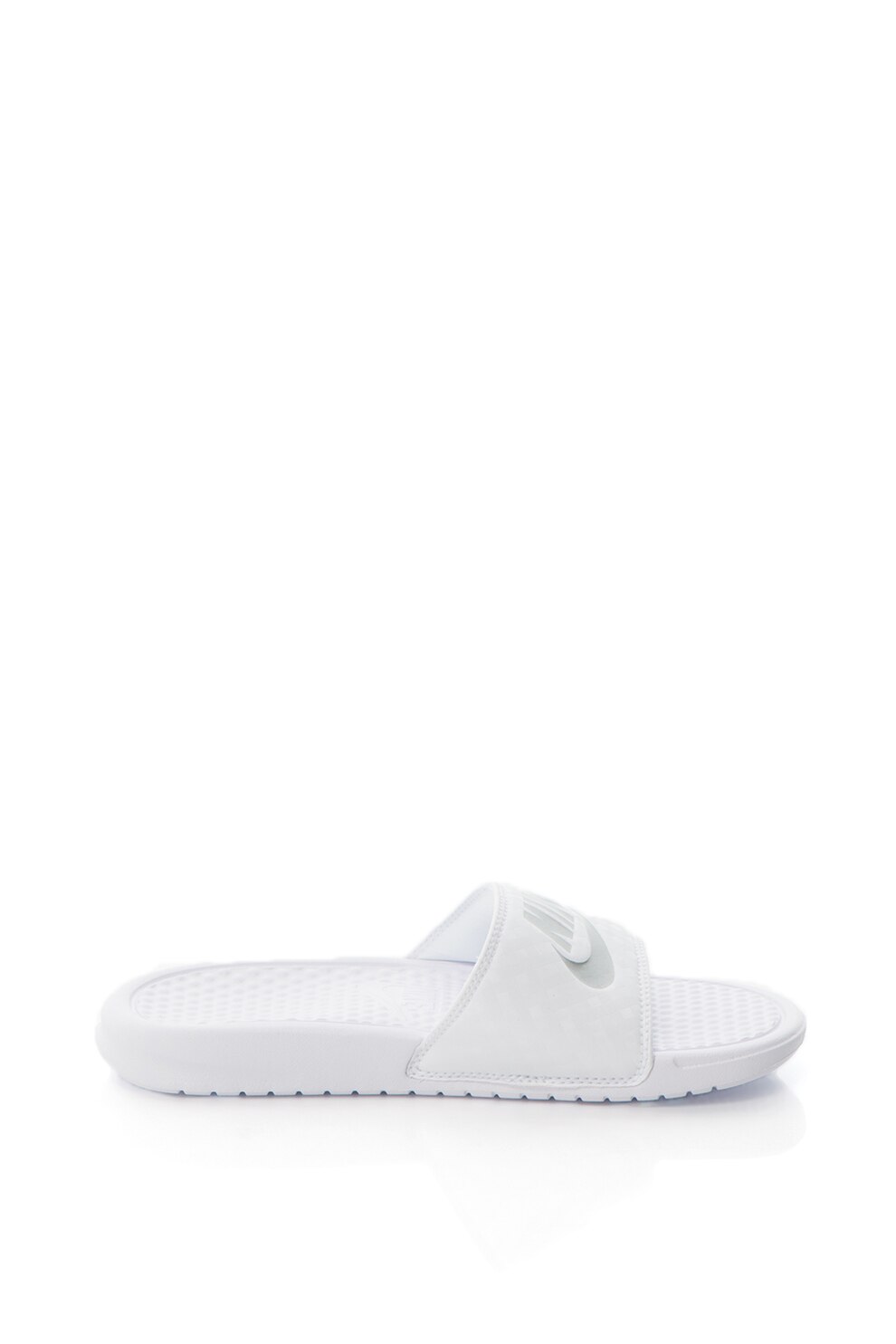 Nike, Papuci cu talpa interioara texturata Benassi JDI, Alb/Argintiu, 8 ...