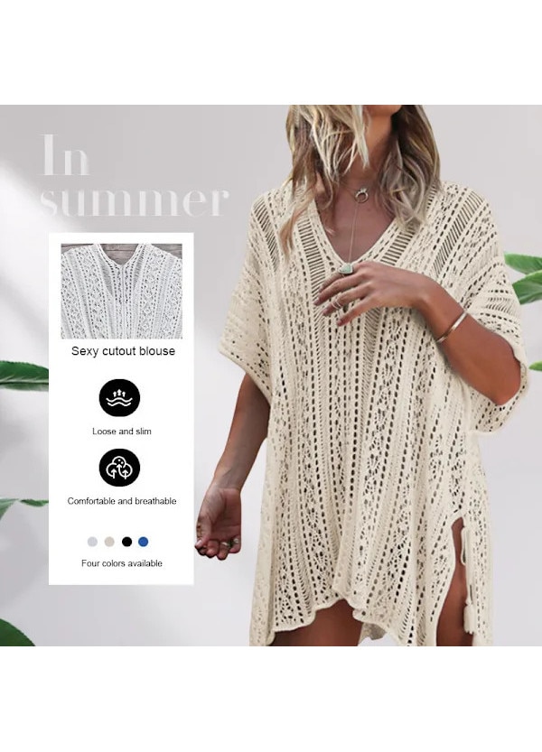 Rochie de plaja crosetata, alba, One Size - eMAG.ro