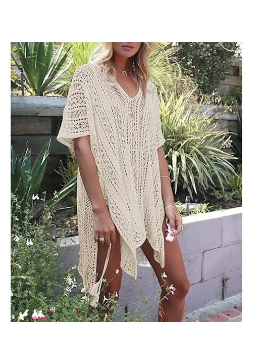 Rochie de plaja crosetata, alba, One Size - eMAG.ro