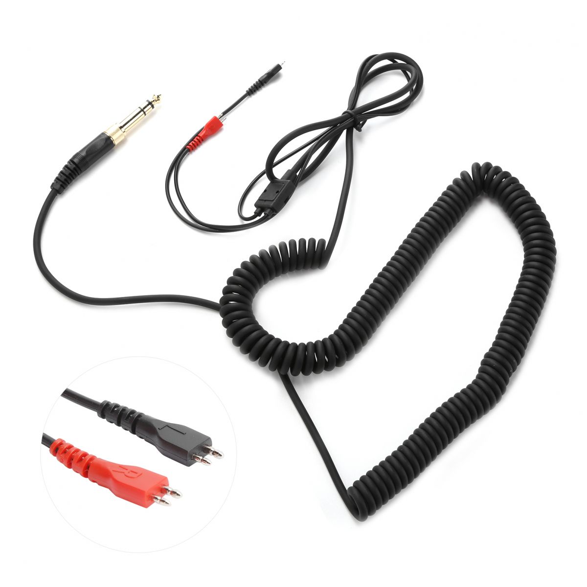 Cablu audio spiralat pentru casti, cu adaptor, cupru OFC, negru, 1.2m ...
