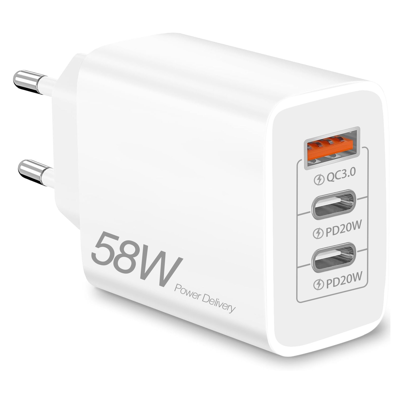 Incarcator Retea 58W Sepymp®, 3 Porturi, (2xUSB-C + USB-A 3.0), cablu ...