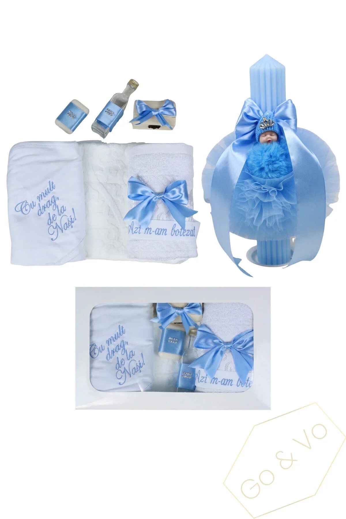 GoVo Kids Trusou botez cu lumanare, "Cu drag de la nasi" – Set complet ...