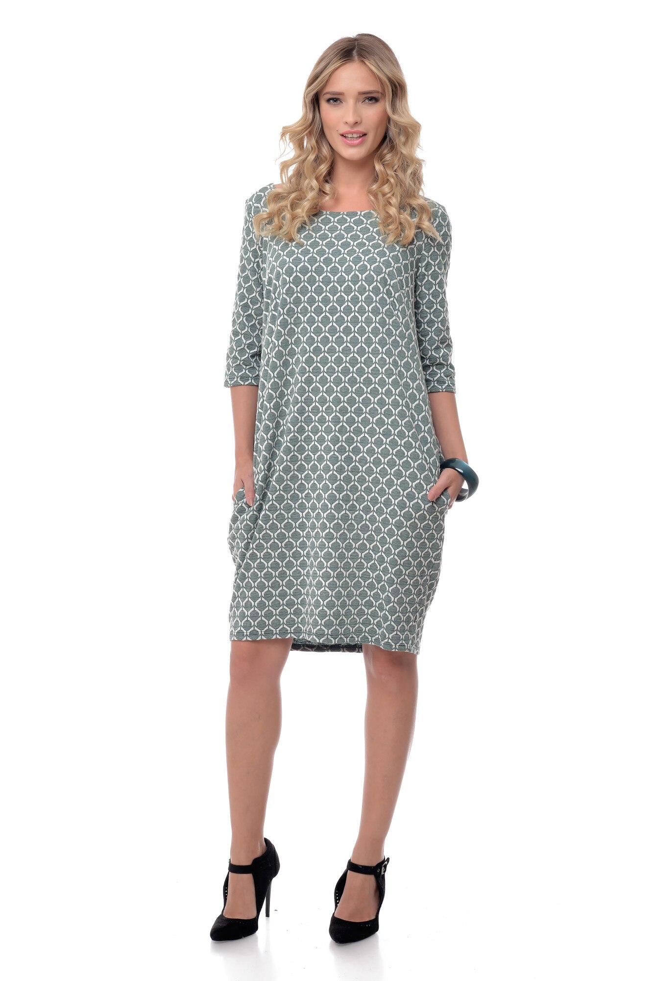 Rochie Natalee Gri /Alb cu Buzunare L - eMAG.ro